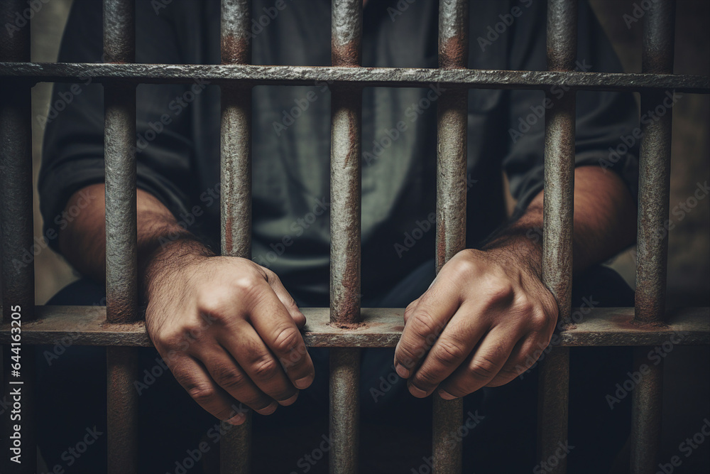 Generative AI picture of guilty arrested person prisoner in a cage ...