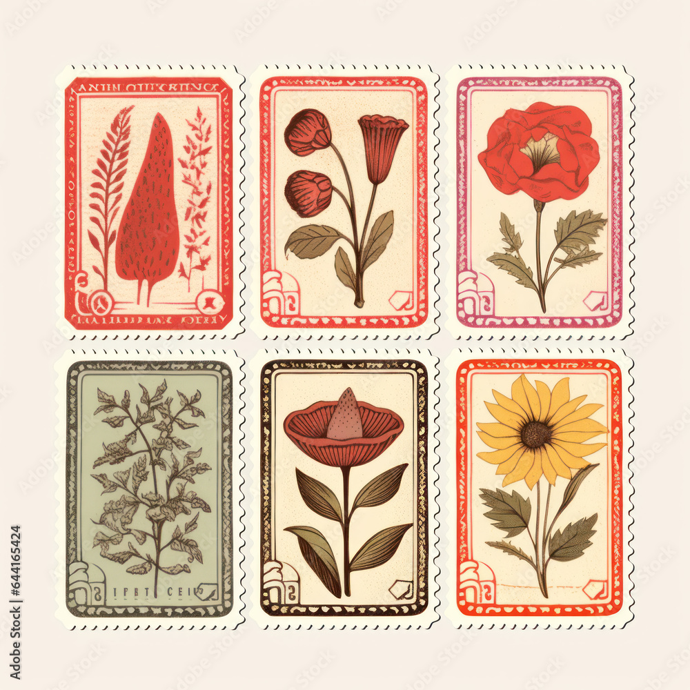 set of vintage/retro stamp sticker for postcard/letter/envelope with ...