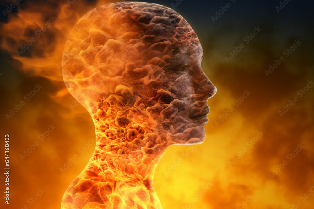 Digital 3d modern futuristic picture detailed photo of human burning ...