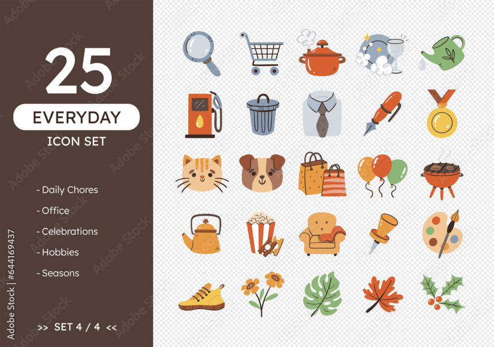 Everyday icon set. Hand-drawn daily life icons, perfect for calendars ...