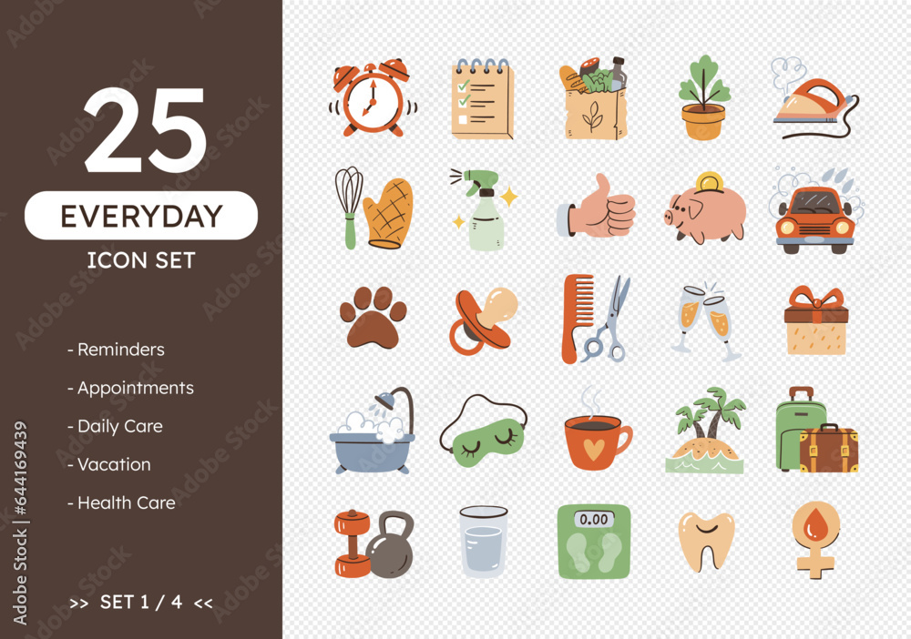 Everyday icon set. Hand-drawn daily life icons, perfect for calendars ...