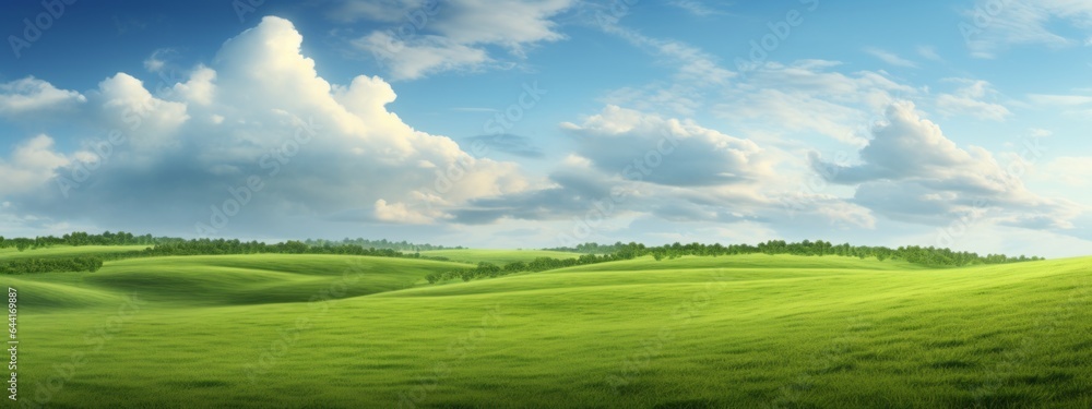 Panorama green grass landscape background Stock Photo | Adobe Stock