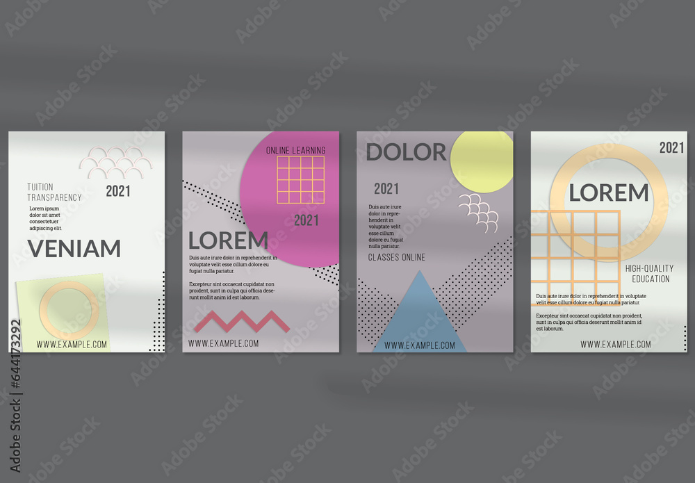 Flyer Layout with Paper Cut Layered Simple Geometric Shapes Stock ...