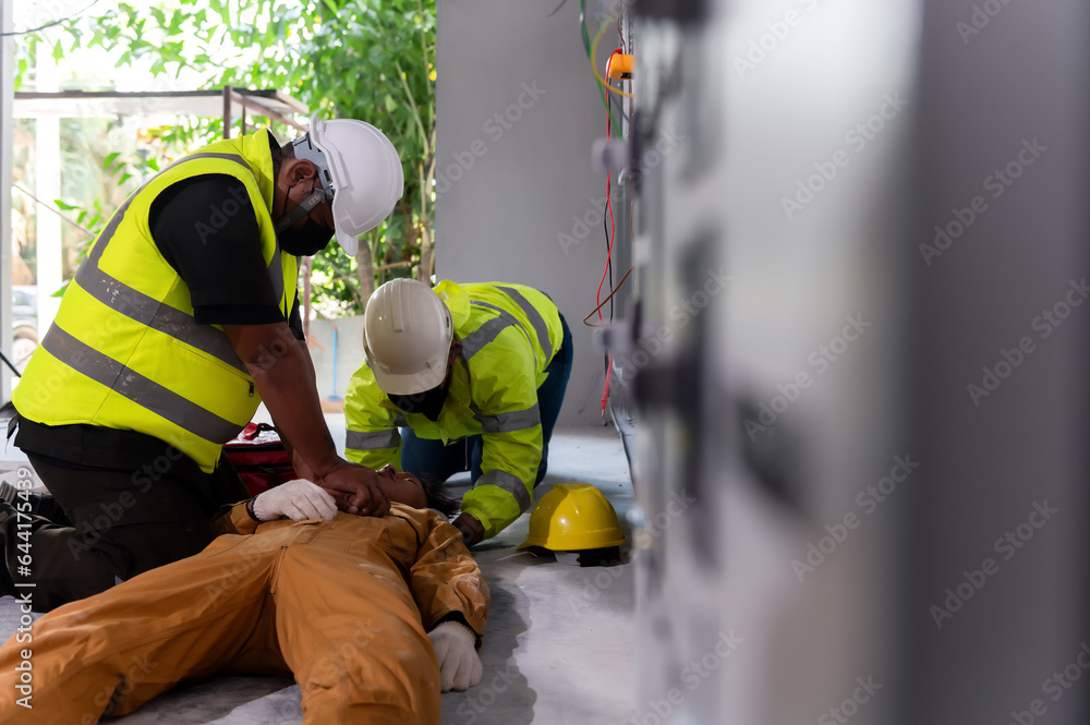 First Aid Factory Team, Start Compressions using both hands - 30 times ...