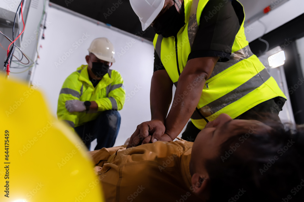 First Aid Factory Team, Start Compressions using both hands - 30 times ...