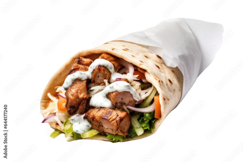 Chicken Souvlaki Gyro Wrap Isolated on a Transparent Background Stock ...