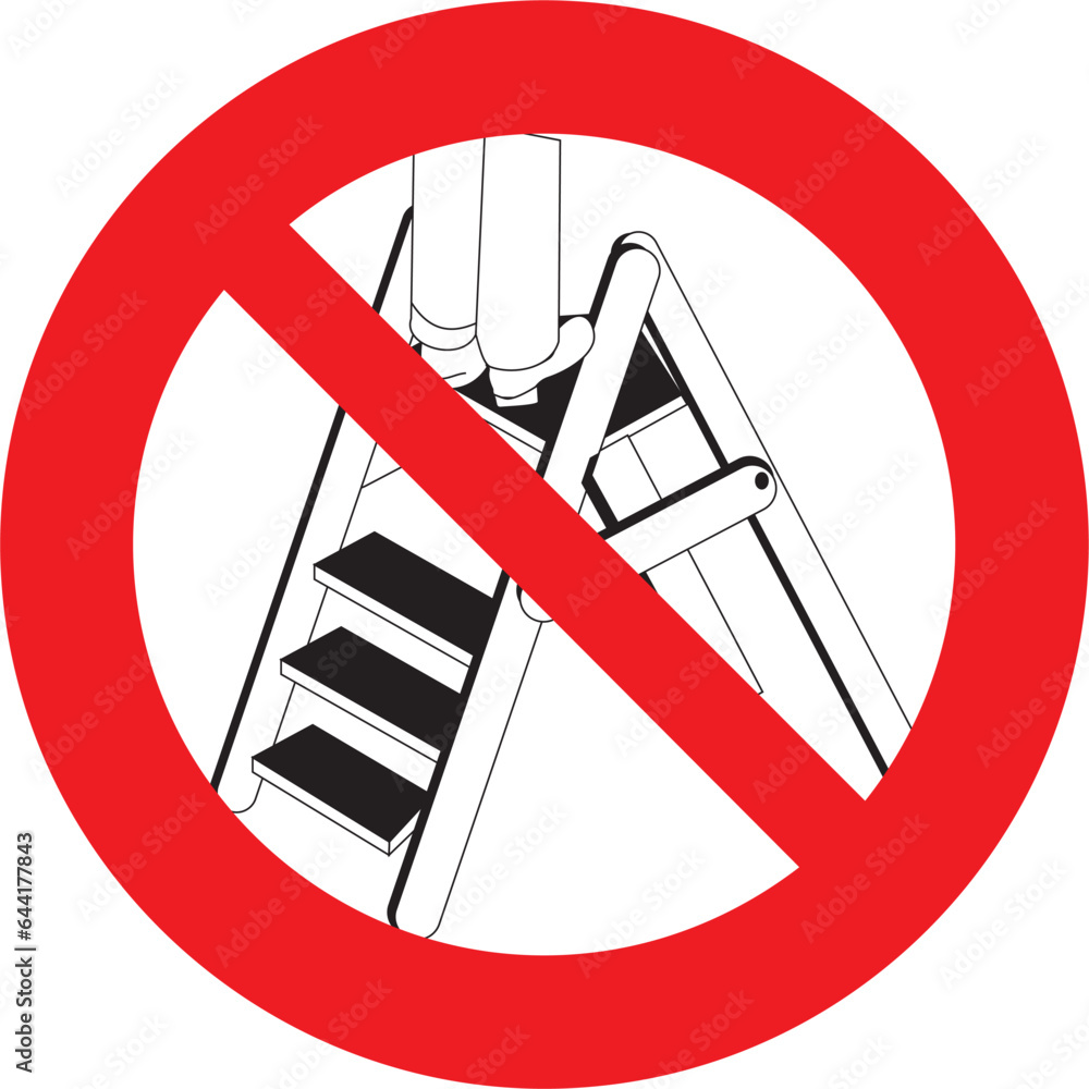 prohibido, no usar el paso de parada en la escalera, riesgo de caída o ...