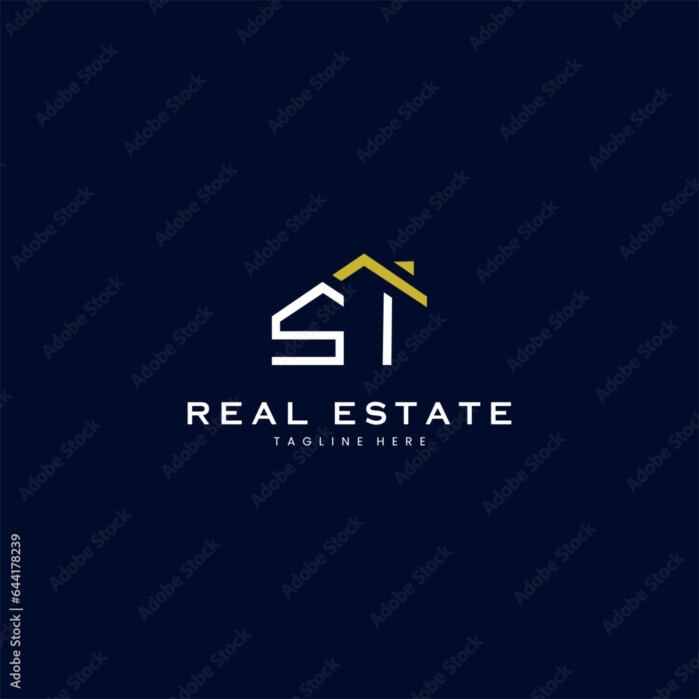 modern SI letter real estate logo in linear style with simple roof ...