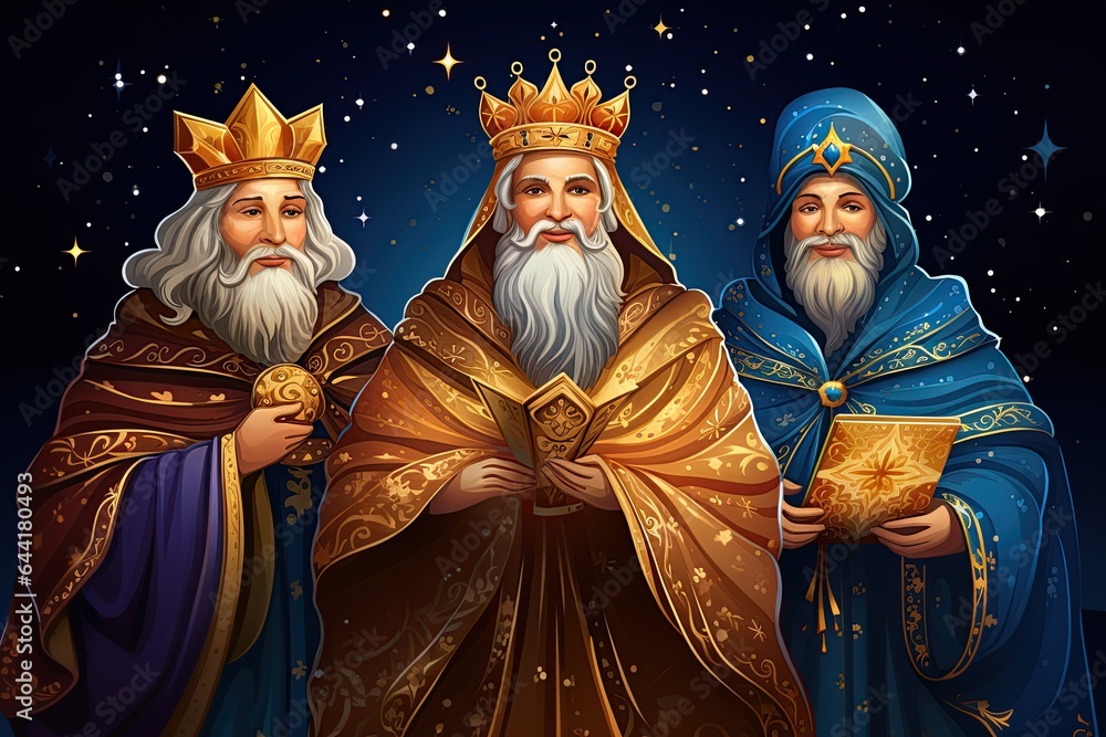 Three Wise Men. Christmas nativity scene. Jesus Christ birth ...