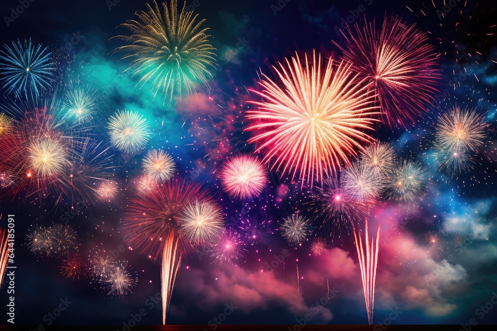 Bursting fireworks in an array of colors, for celebratory overlay - AI ...