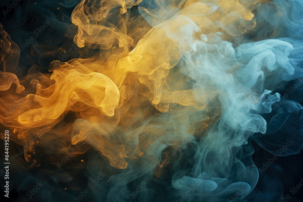 Smoke Fx in a black background, gold and light blue, smoke clouds ...