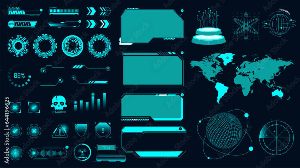 Hi-tech elements and HUD interface. HUD, UI, UX frames. HUD elements ...