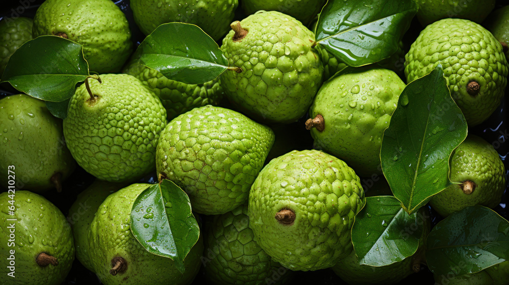 Fresh Cherimoya Fruits Pile: Top View Texture with Water Spots Stock ...