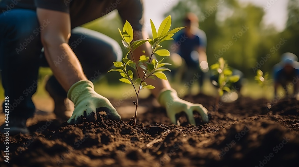 men are planting trees and watering them to help increase oxygen in the ...