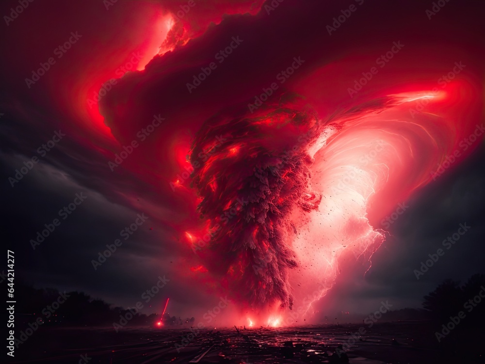 Large Red Dramatic Tornado Cyclone Storm over city Thunderstorm ...