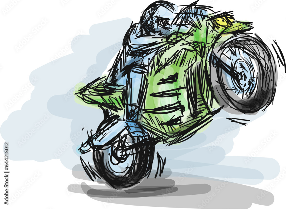 Biker motorcycle with powerful motor on speed road. Fast moto vector ...