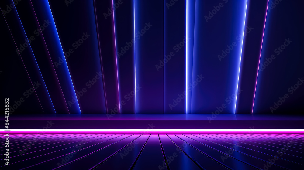 Purple neon lines on the dark background, light magenta and dark azure ...