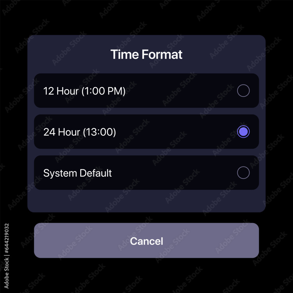 Time Format Setting Menu, Setting Up the Time Format, Pop-up Menu Stock ... Time Format Setting Menu, Setting Up the Time Format, Pop-up Menu Stock ...