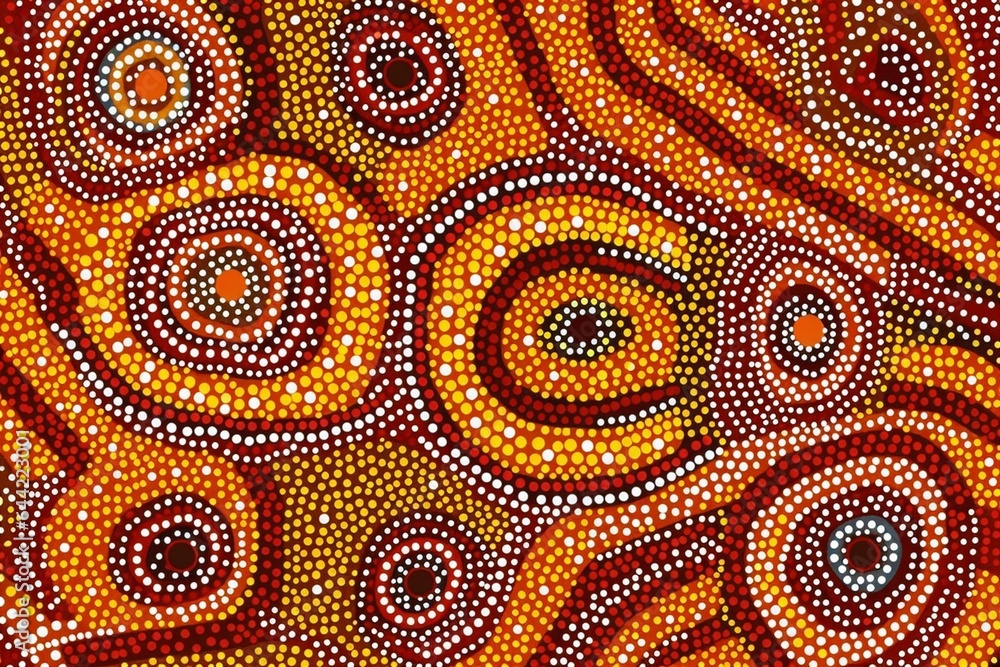 Dot painting artwork with Australian Aboriginal style. Digitally ...