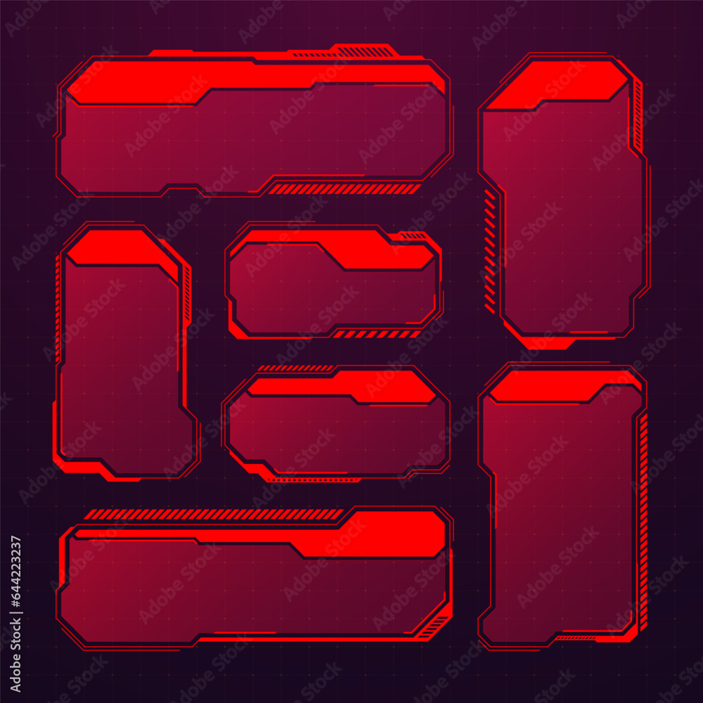 Red futuristic HUD or UI elements. Sci-fi user interface text boxes ...