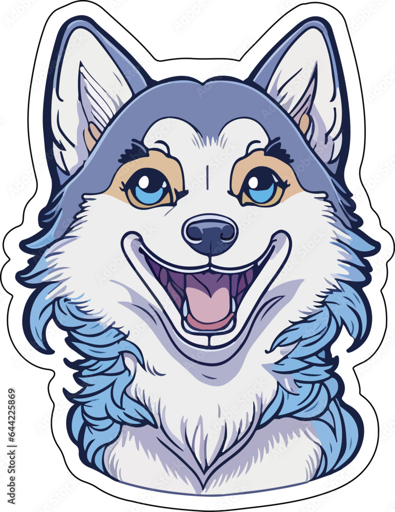kawaii cartoon husky face with outline on transparent background ...