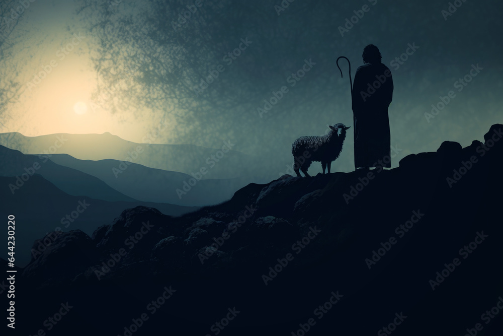 Shepherd Jesus Christ Taking Care of One Missing Lamb, Sunrise Mountain ...