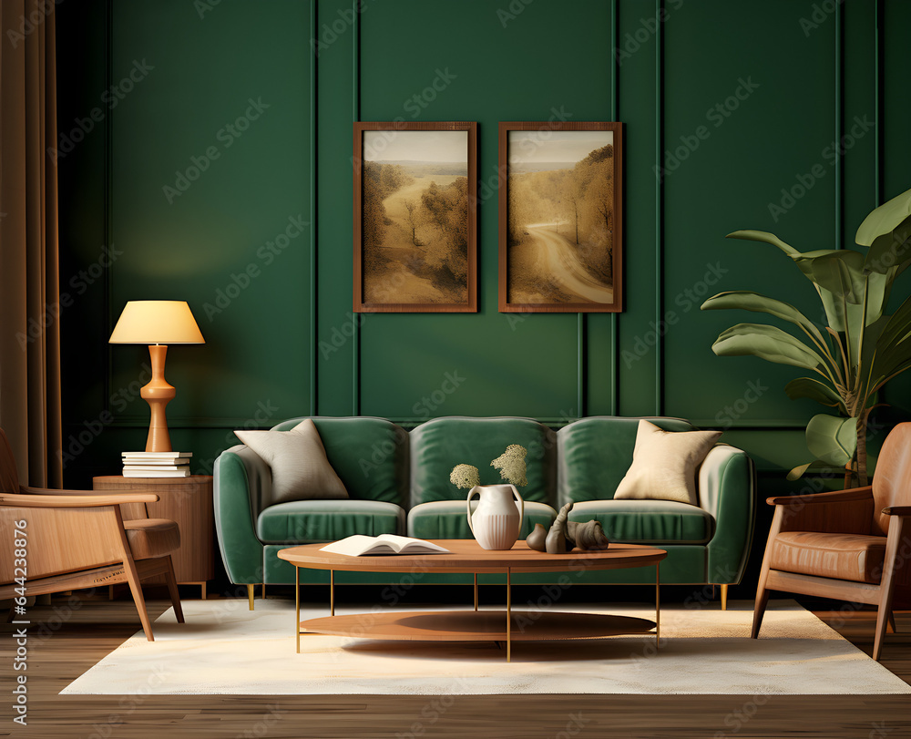 Modern living room interior with the sofa and green background for Zoom ...