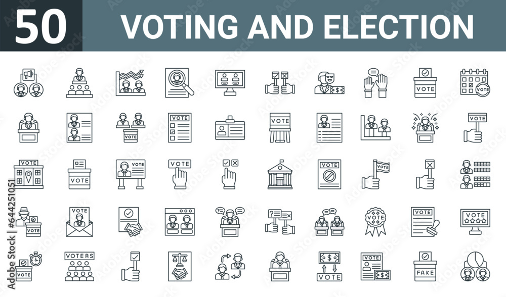 set of 50 outline web voting and election icons such as campaign ...