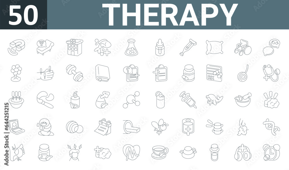 set of 50 outline web therapy icons such as magnet, psychology ...