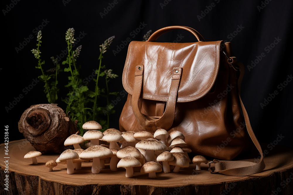 Eco bio-gradable vegan bag made of mycelium leather, bio based ...
