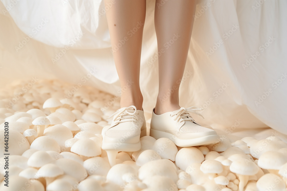 Vegan leather shoes from mushroom mycelium. samples of vegan bio ...