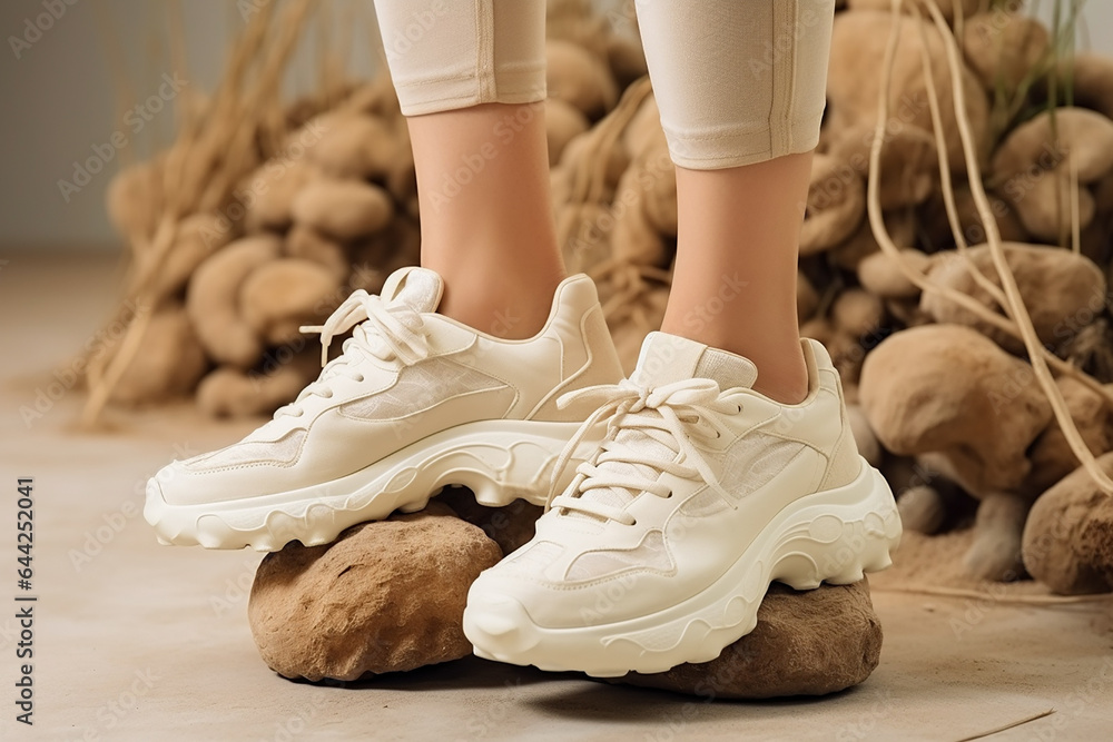 Vegan leather shoes from mushroom mycelium. samples of vegan bio ...