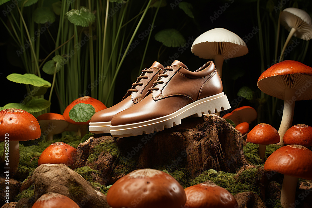 Vegan leather shoes from mushroom mycelium. samples of vegan bio ...