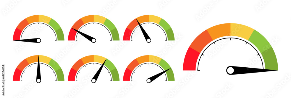 Colorful level meter indicator from empty to full. Color scale vector ...