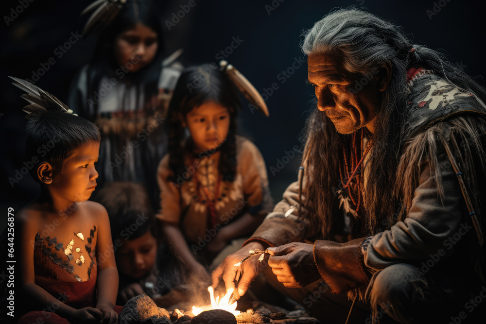 An indigenous elder sharing traditional stories and language with a ...