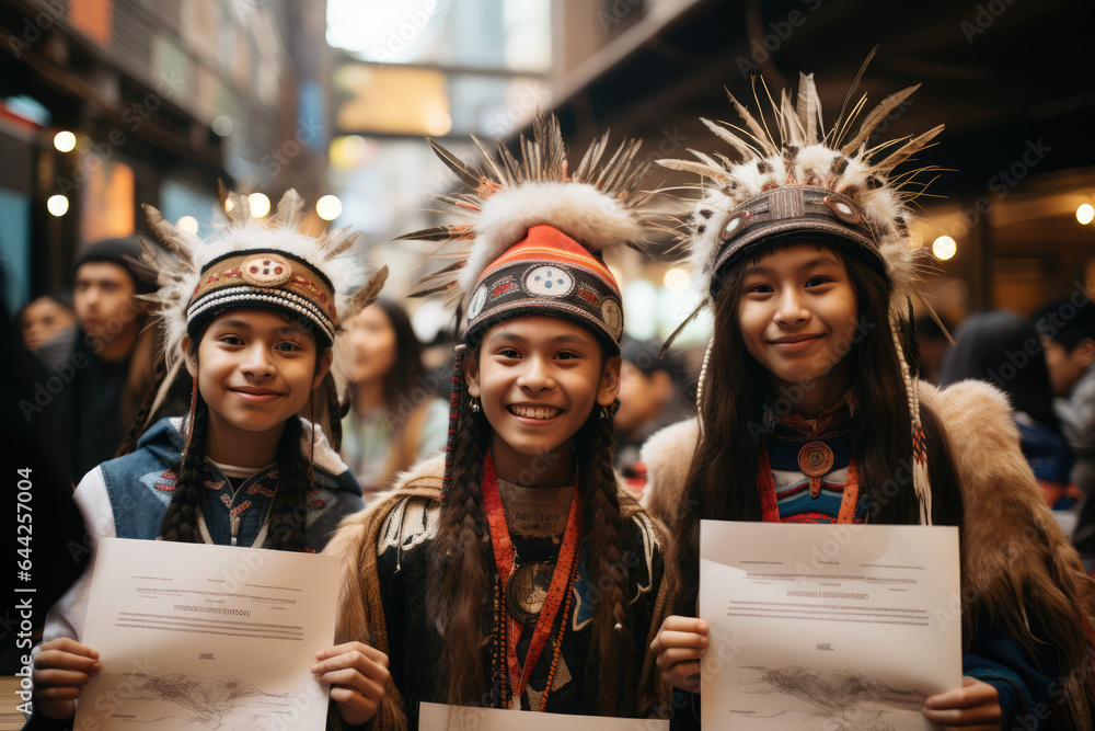 Indigenous students receiving awards for their achievements in language proficiency. Generative ...