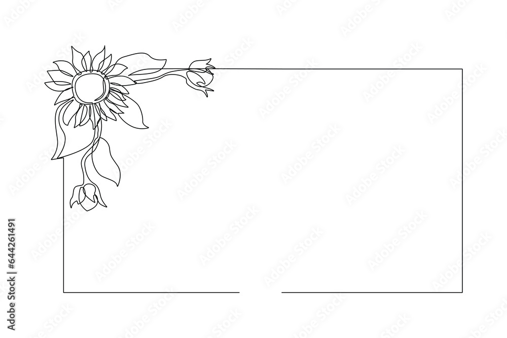 One continuous line drawing of Sunflower and floral frame concept ...