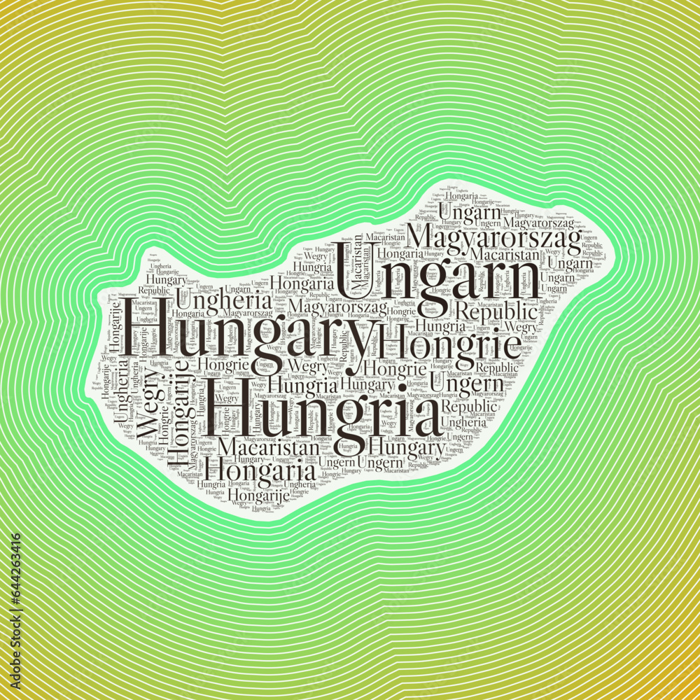 Hungary shape formed by country name in multiple languages. Hungary ...