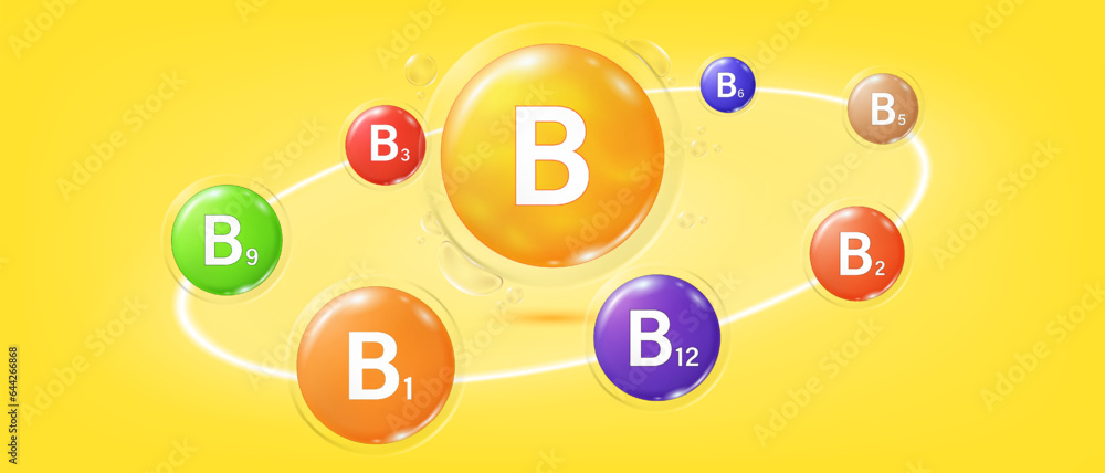 Vitamin B complex in bubble concept. Multivitamin. Vitamins complex ...