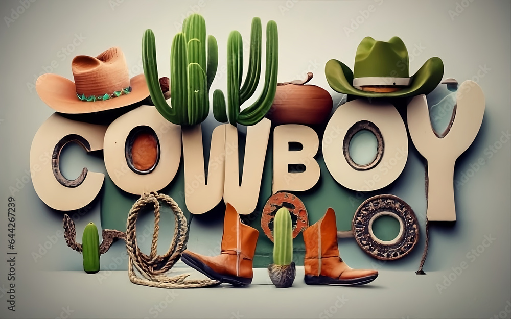 Cute cowboy typography with wild west elements around. Generative AI ...