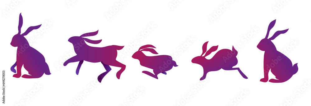 Gradient rabbits set. Abstract creativity and art. Various shapes ...