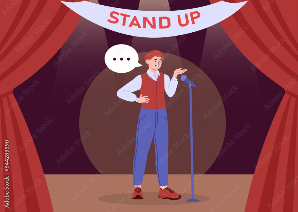 Stand up man concept. Young guy standing on stage with microphone ...
