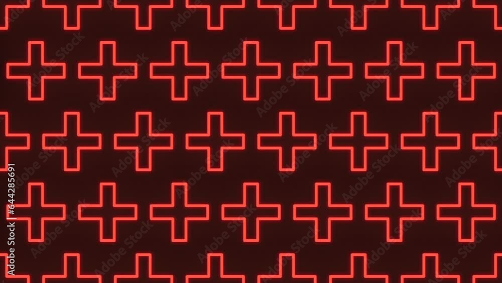 A repeating pattern of red crosses on a black background forms a grid ...