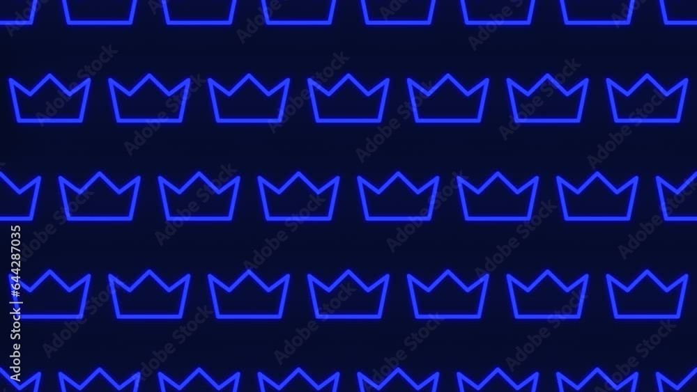 Design of blue neon crowns on a black background. The crowns emit a ...