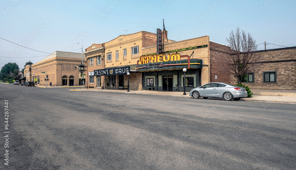 Conrad, Montana, USA – August 17, 2023: Exterior of the Orpheum Theater ...
