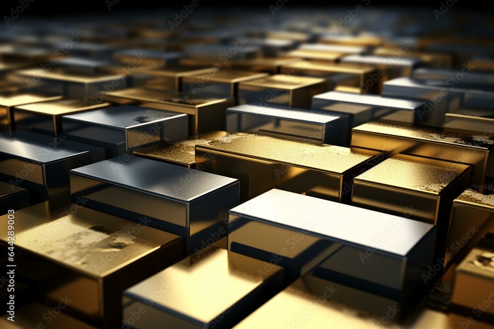 Stacked rows of gold and silver bars create a luxurious background. Generative AI Stock ...