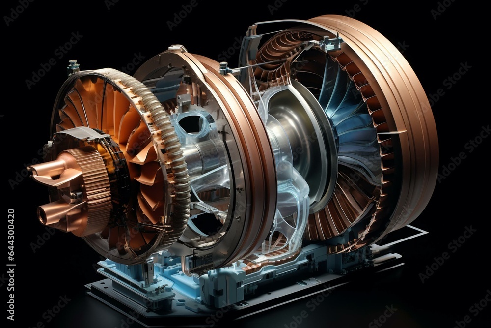 A 3D cutaway of a water turbine showcasing rotor and stator with ...