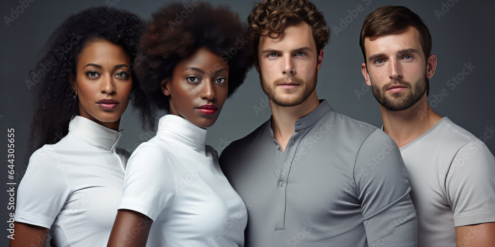 models standing side by side with grey backgrounds Stock Photo | Adobe ...