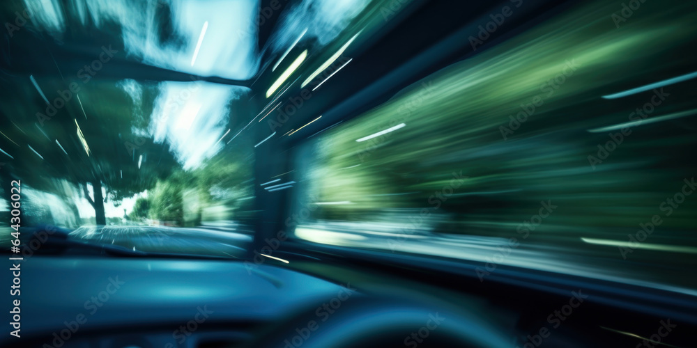Сlose-up photograph looking out of the front window of the car onto the ...