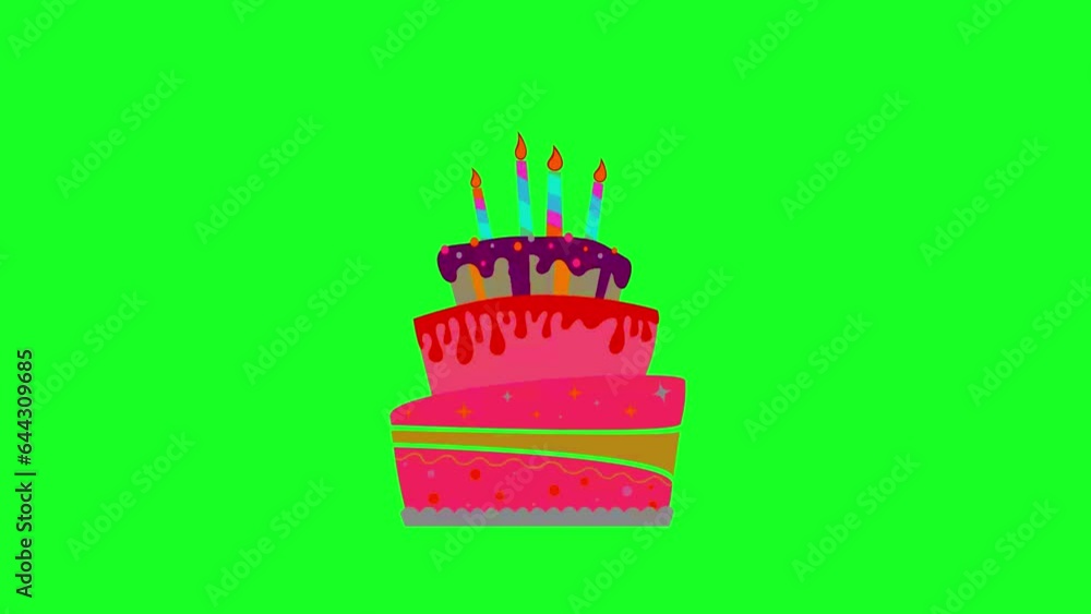 Birthday cake animation. cake animation. green screen background. happy ...